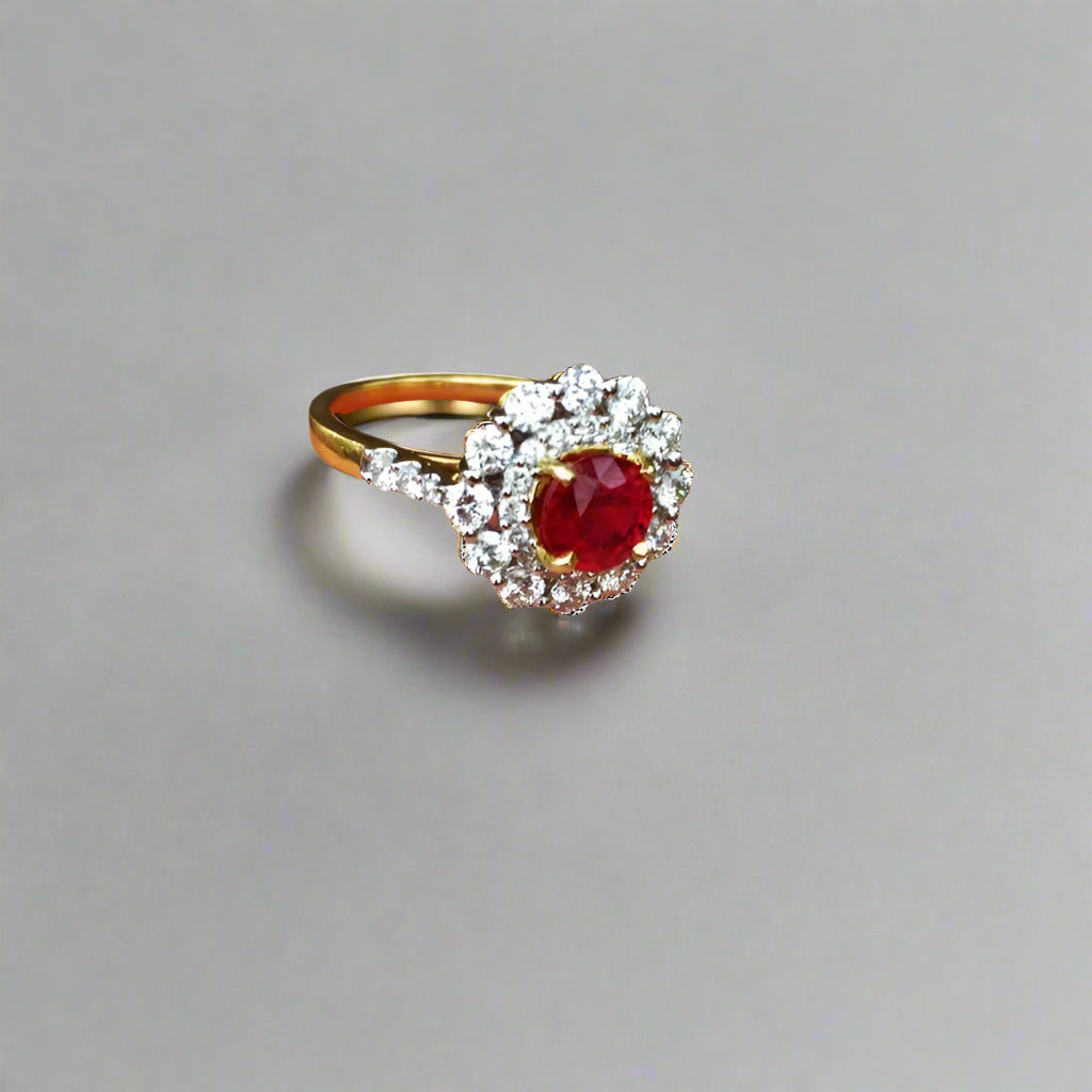 Color & Quality! Spectral Red Ruby & Diamond Ring 18 kt – GLI